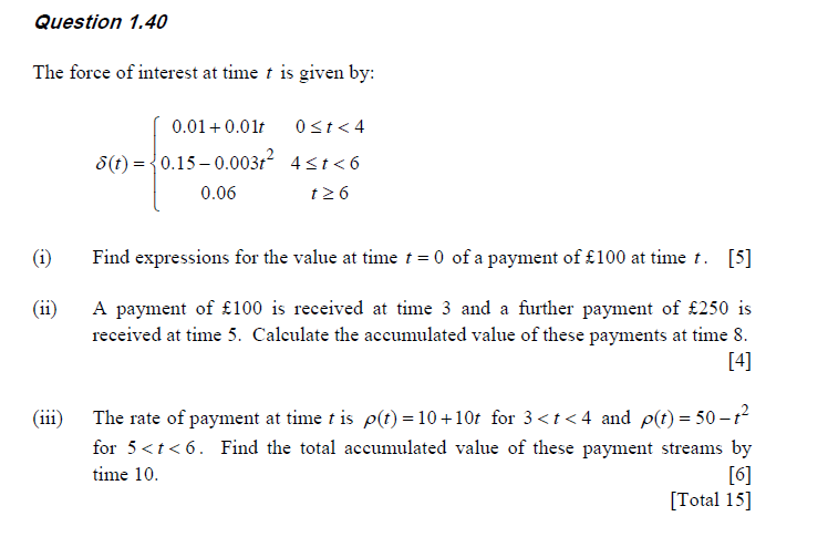 Solved The force of interest at time t is given by: | Chegg.com