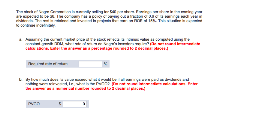 Solved The stock of Nogro Corporation is currently selling | Chegg.com