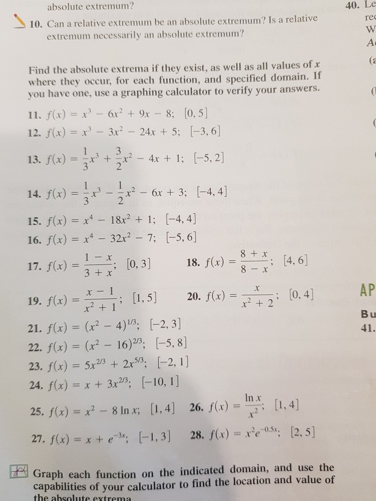 Solved absolute extremum? 40. Le re 10. Can a relative | Chegg.com