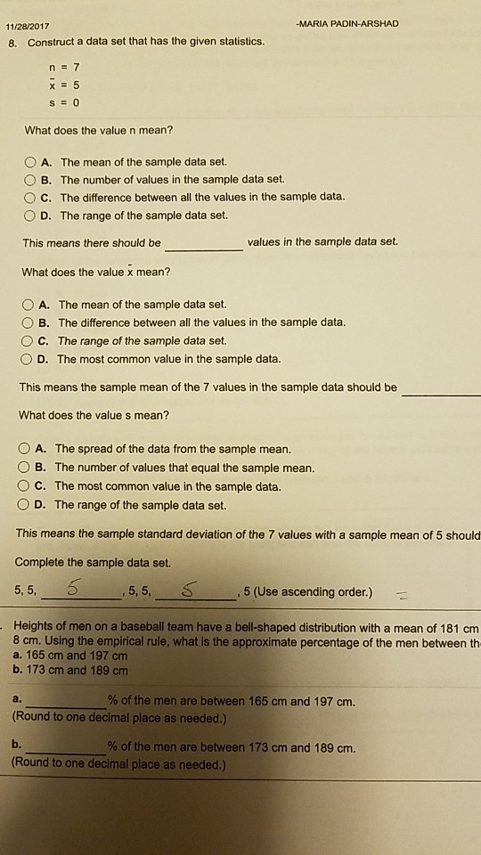 Solved construct a data set that has the given | Chegg.com