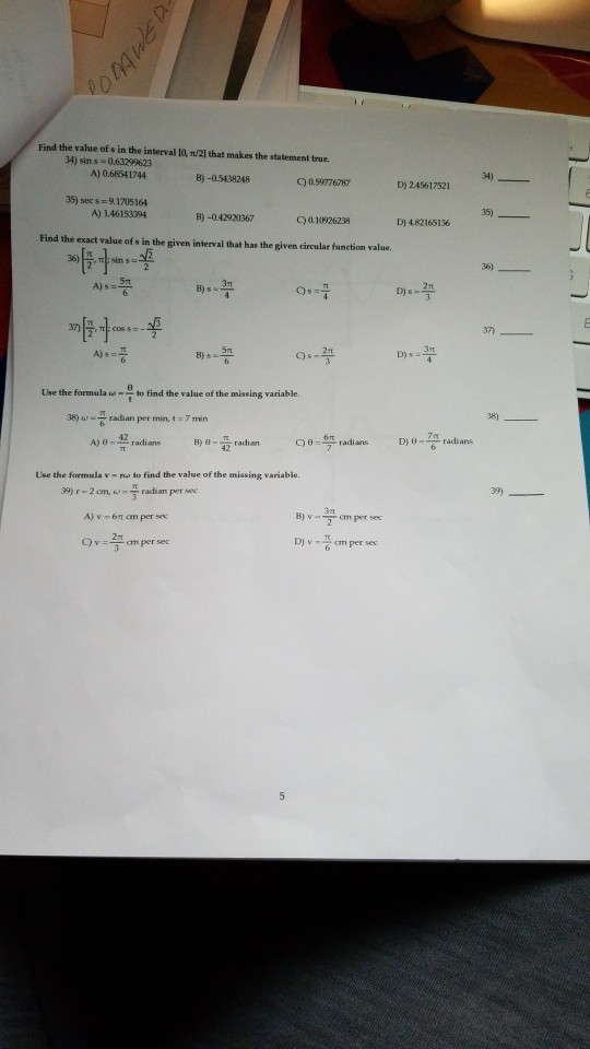 Solved 0) cot (-135) A)-1 B) 1 6 11) sin (-200) B)-1 C) D)흘 | Chegg.com