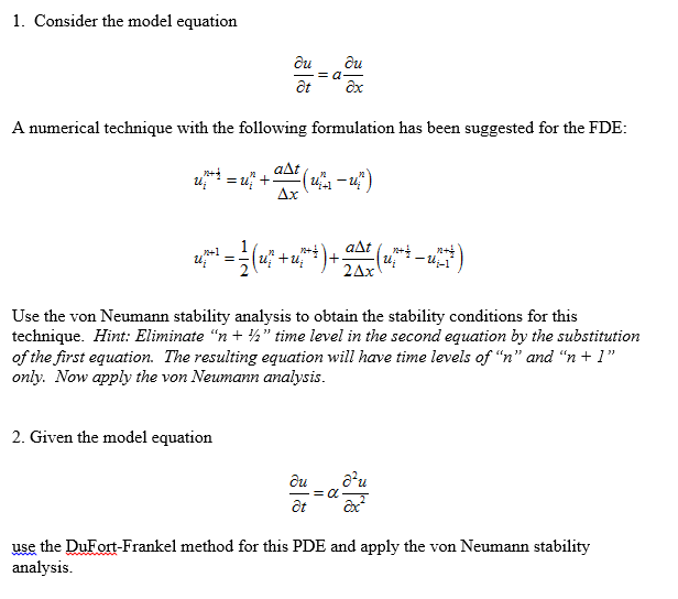 Consider the model equation u/ t = a u/ x A | Chegg.com