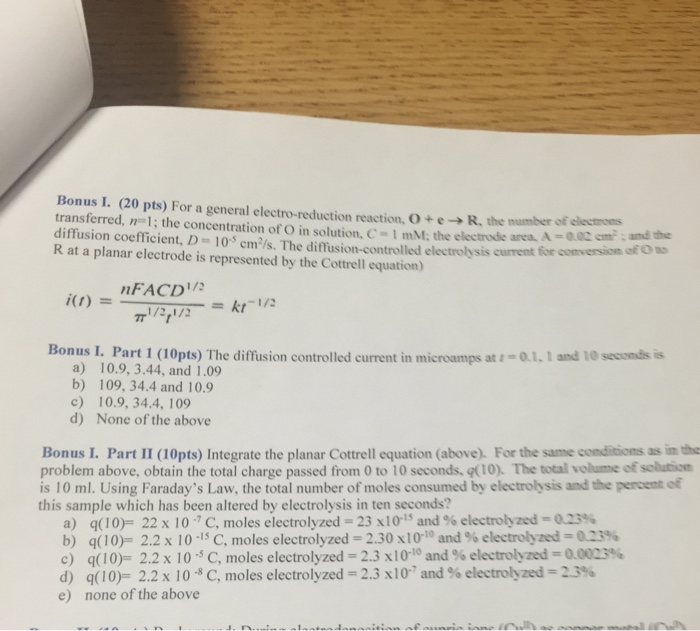 For a general electro-reduction reaction O+e R the | Chegg.com