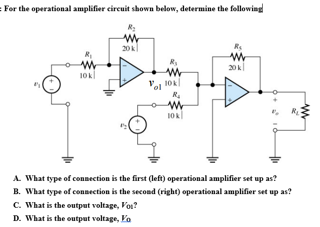 Solved For the operational amplifier circuit shown below, | Chegg.com