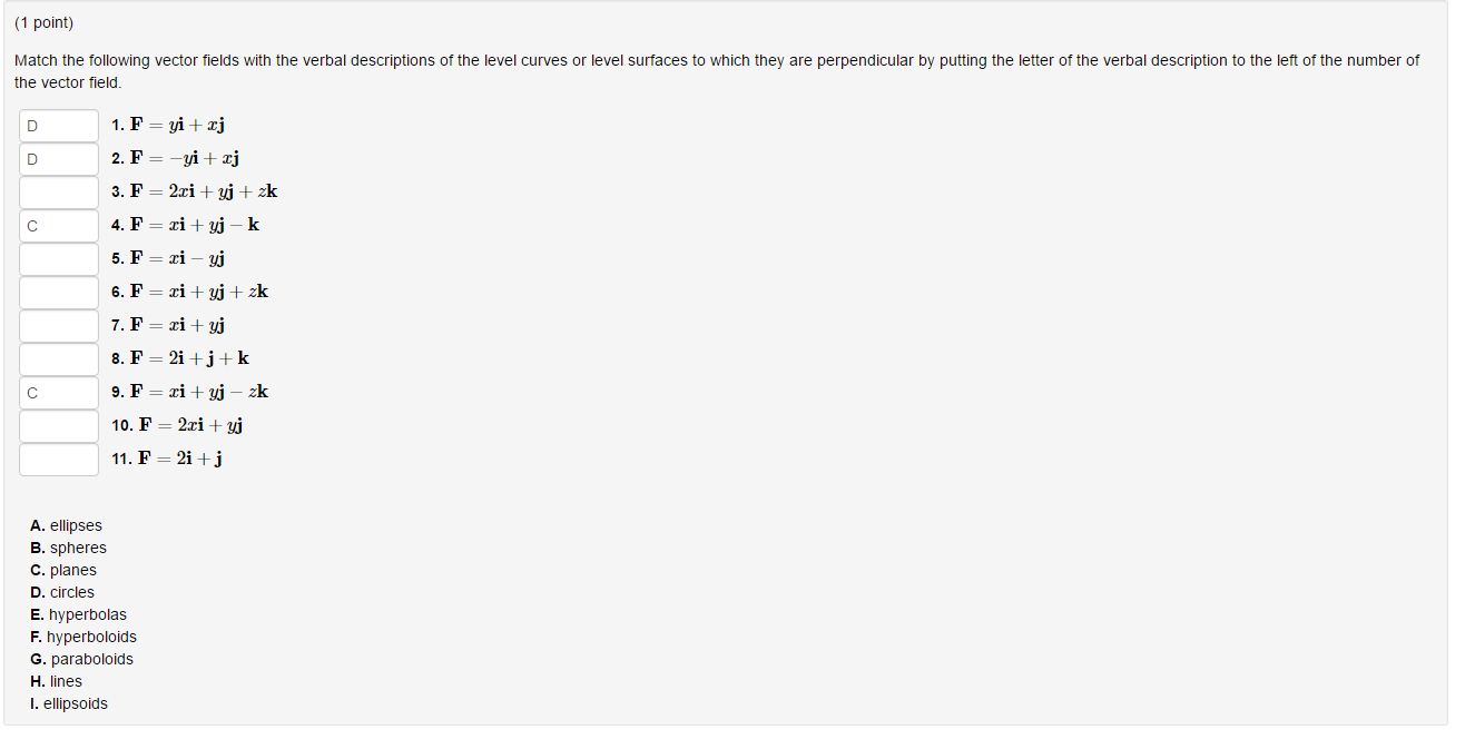 Solved Match the following vector fields with the verbal | Chegg.com