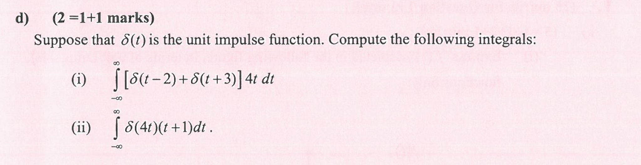 Solved Suppose that delta (t) is the unit impulse function. | Chegg.com