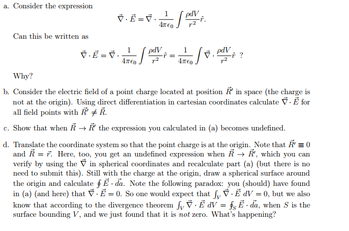 Solved Consider the expression nabla middot E = nabla | Chegg.com