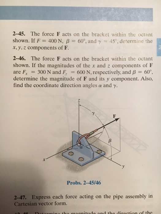 Solved The force F acts on the bracket within the octant | Chegg.com