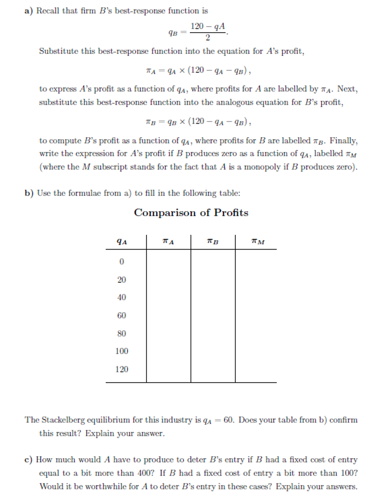 Solved Consider the Stackelberg model we discussed in class. | Chegg.com