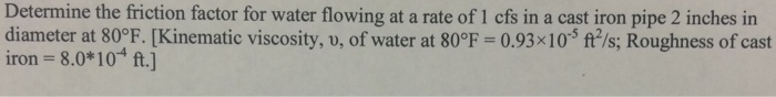 Solved Determine the friction factor for water flowing at a | Chegg.com