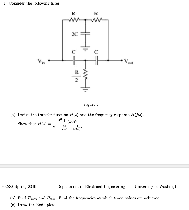 Solved Derive the transfer function h(s) and the frequency | Chegg.com