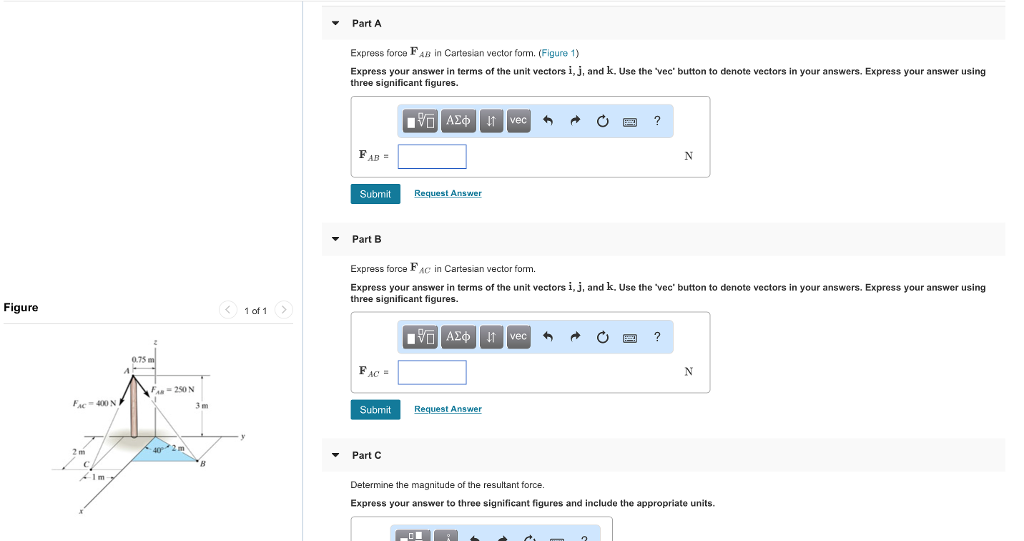 Solved Part A Express force FAB in Cartesian vector form. | Chegg.com