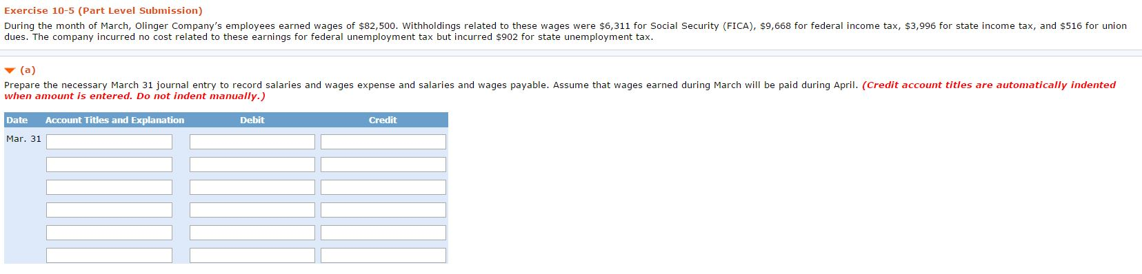 Solved Exercise 10-5 (Part Level Submission) During the | Chegg.com