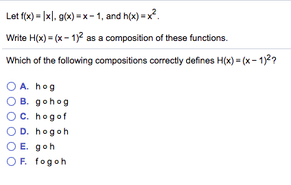 Solved Let f(x) = ?, g(x) = x-1, and h(x) = x2 Write H(x) | Chegg.com