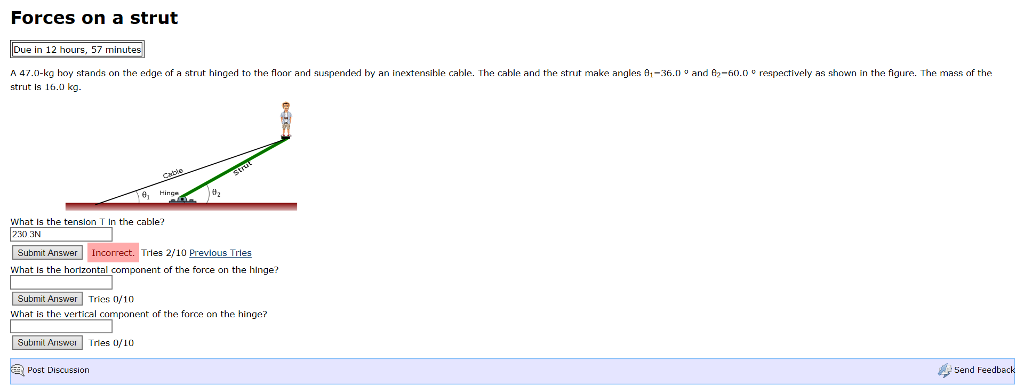 Solved Forces on a strut Due in 12 hours, 57 minutes and | Chegg.com