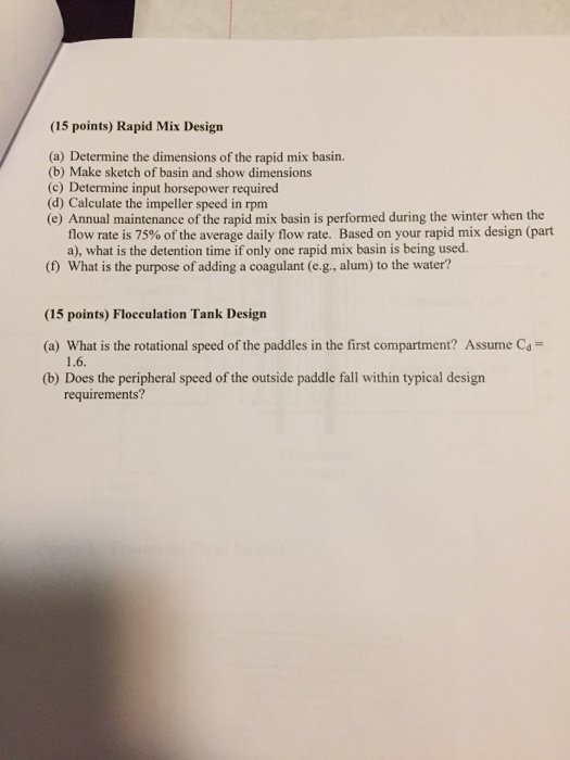 Solved Compartment Rapid Mix Basin Rapid Mix Basin | Chegg.com