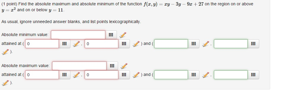 Solved (1 point) Find the absolute maximum and absolute | Chegg.com