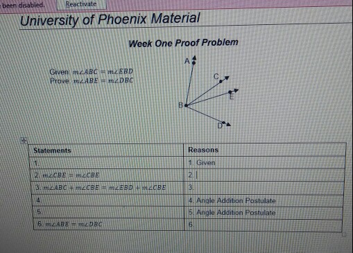 Solved Given m ABC = m EBD Prove m ABE = m DBC | Chegg.com