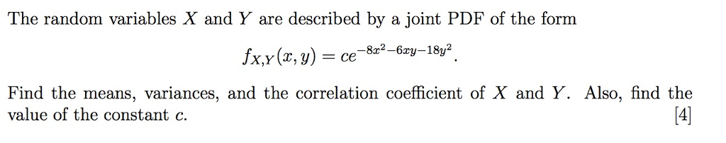 Solved The random variables X and Y are described by a joint | Chegg.com