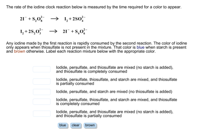 Solved The rate of the iodine clock reaction below is | Chegg.com