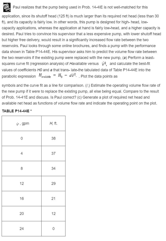 Solved realizes that the pump being used in Prob. 14-4IE is | Chegg.com
