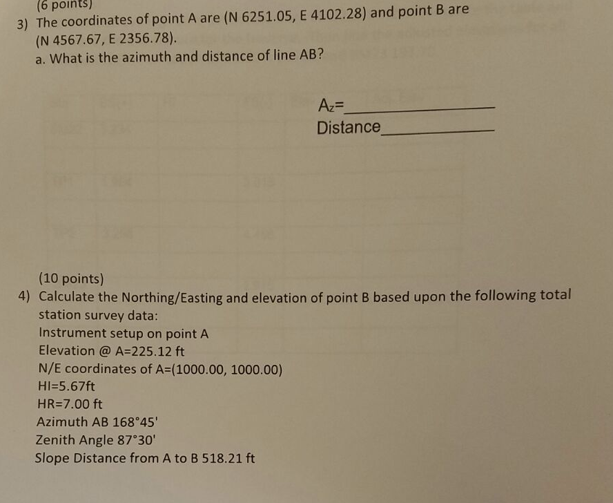 Solved 3) (6 6251.05, E 4102.28) and point B are points) | Chegg.com
