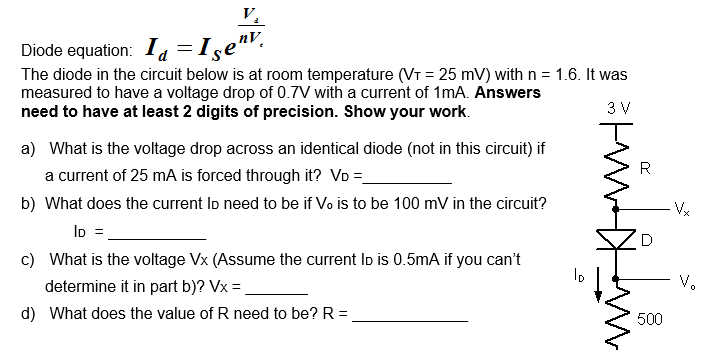 Solved Diode equation: I4-Ise"' The diode in the circuit | Chegg.com