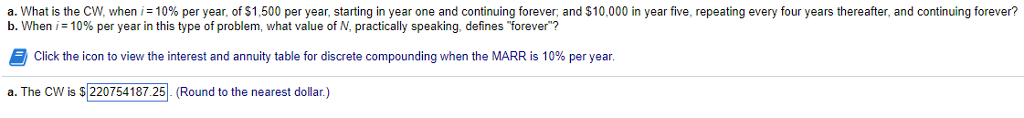 Solved a. What is the CW, when 10% per year, of $1,500 per | Chegg.com