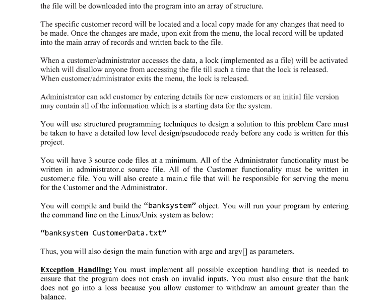 Project: A bank is building a new software in C. The | Chegg.com
