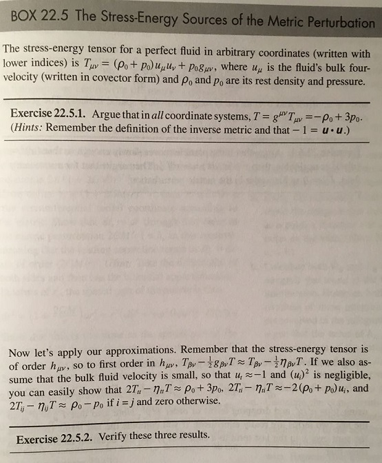 Solved BOX 22.5 The Stress-Energy Sources of the Metric | Chegg.com