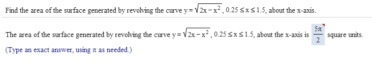 Solved Find the area of the surface generated by revolving | Chegg.com