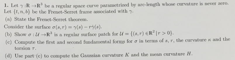 Let gamma:R right arrow R^3 be a regular space curve | Chegg.com
