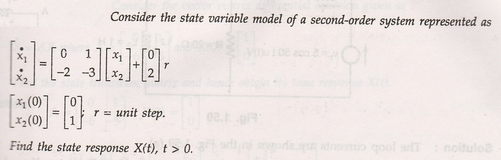 Solved Consider the state variable model of a second-order | Chegg.com