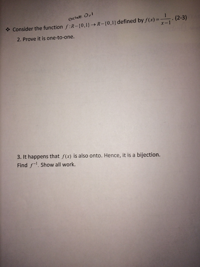 Solved Consider the function exclude f:R-{0, 1} rightarrow R | Chegg.com