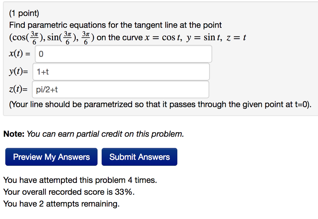 Solved Find parametric equations for the tangent line at the | Chegg.com
