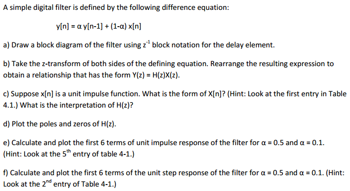 Solved A simple digital filter is defined by the following | Chegg.com