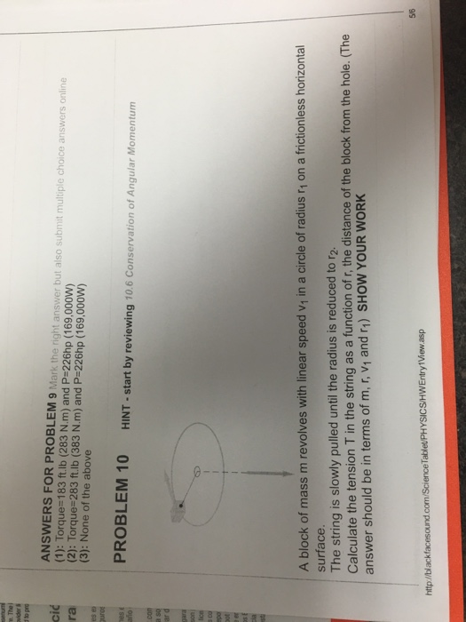 Solved A block of mass m revolves with linear speed v_1 in a | Chegg.com