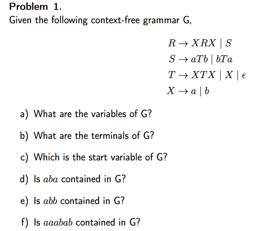 Solved Problem 1 Given the following context-free grammar G | Chegg.com