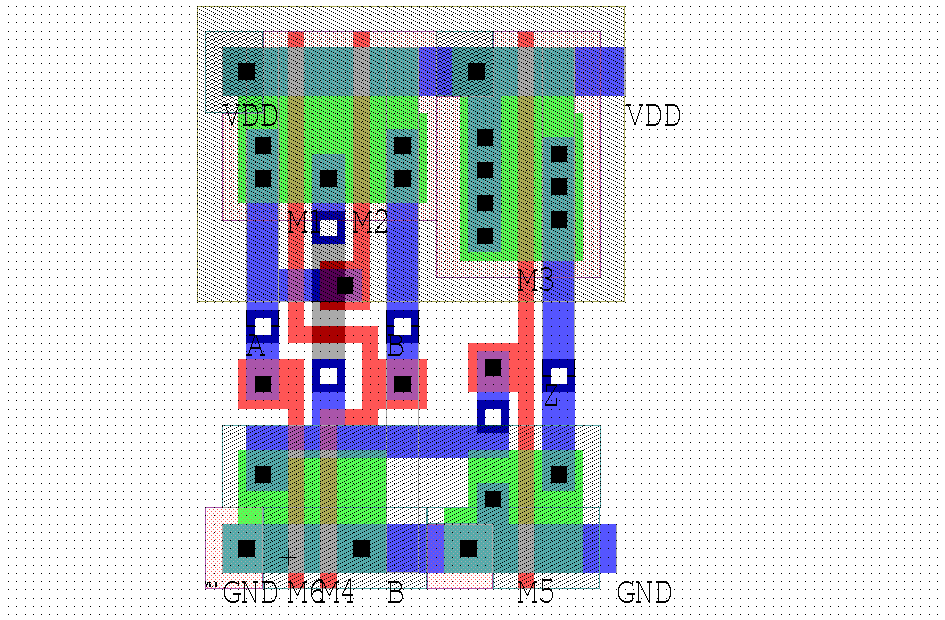 Solved The CMOS layout below shows a circuit with two inputs | Chegg.com