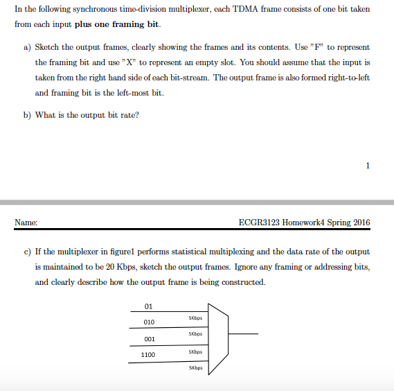In the following synchronous time-division | Chegg.com