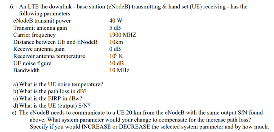 Solved 6. An LTE the downlink - base station (eNodeB) | Chegg.com