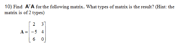 Solved Find A^T A for the following matrix. What types of | Chegg.com