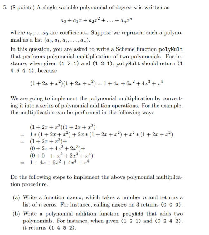 Solved 5. (8 points) A single-variable polynomial of degree | Chegg.com