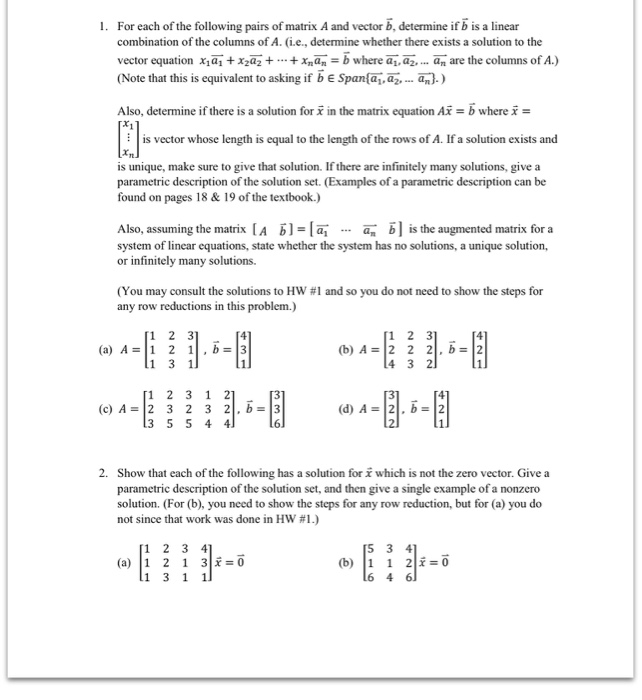 Solved For each of the following pairs of matrix A and | Chegg.com