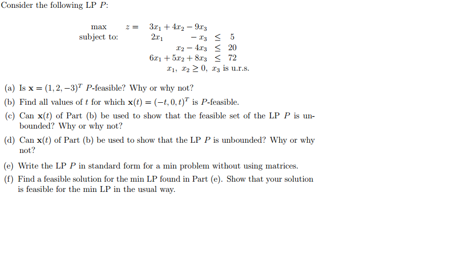 Consider the following LP P: max subject to: z = 3x_1 | Chegg.com