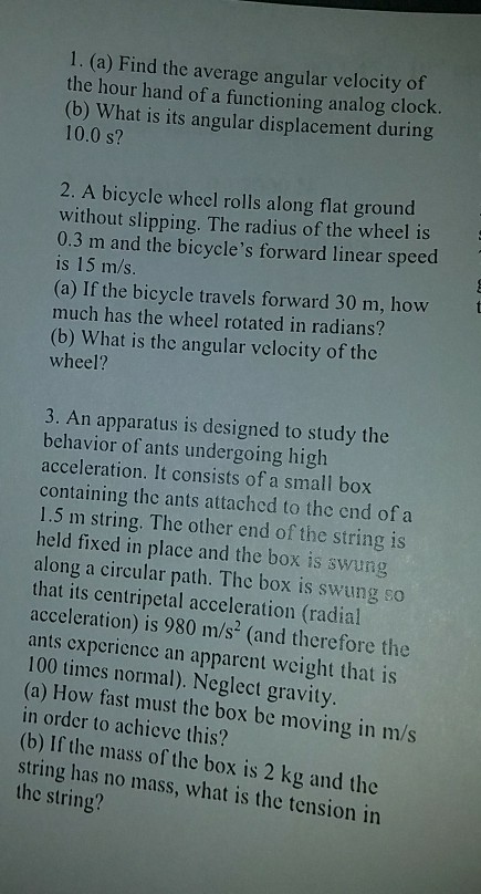 Solved 1. (a) Find the average angular velocity of the hour | Chegg.com