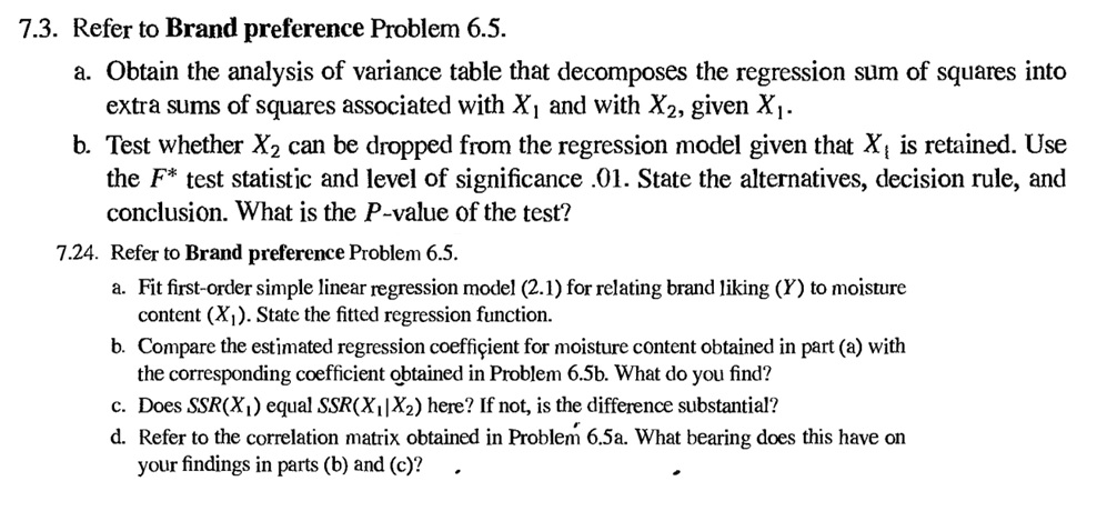 Refer to Brand preference Problem 6.5. Obtain the | Chegg.com