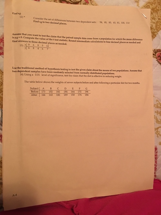 Solved Consider the set of differences between two dependent | Chegg.com