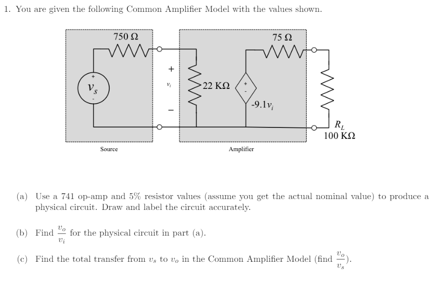 Solved You are given the following Common Amplifier Model | Chegg.com