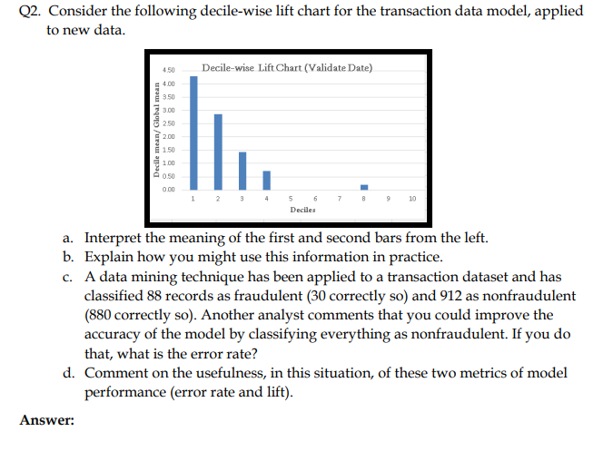 Q2. Consider the following decile-wise lift chart for | Chegg.com